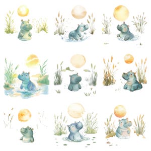22 Kids Hippos Watercolor Clipart, Animals Clipart, PNG Individual ...