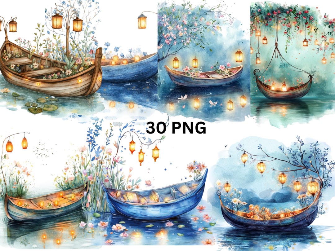 Watercolor Lantern Boat PNG Clipart -30 Transparent Background Fairy ...