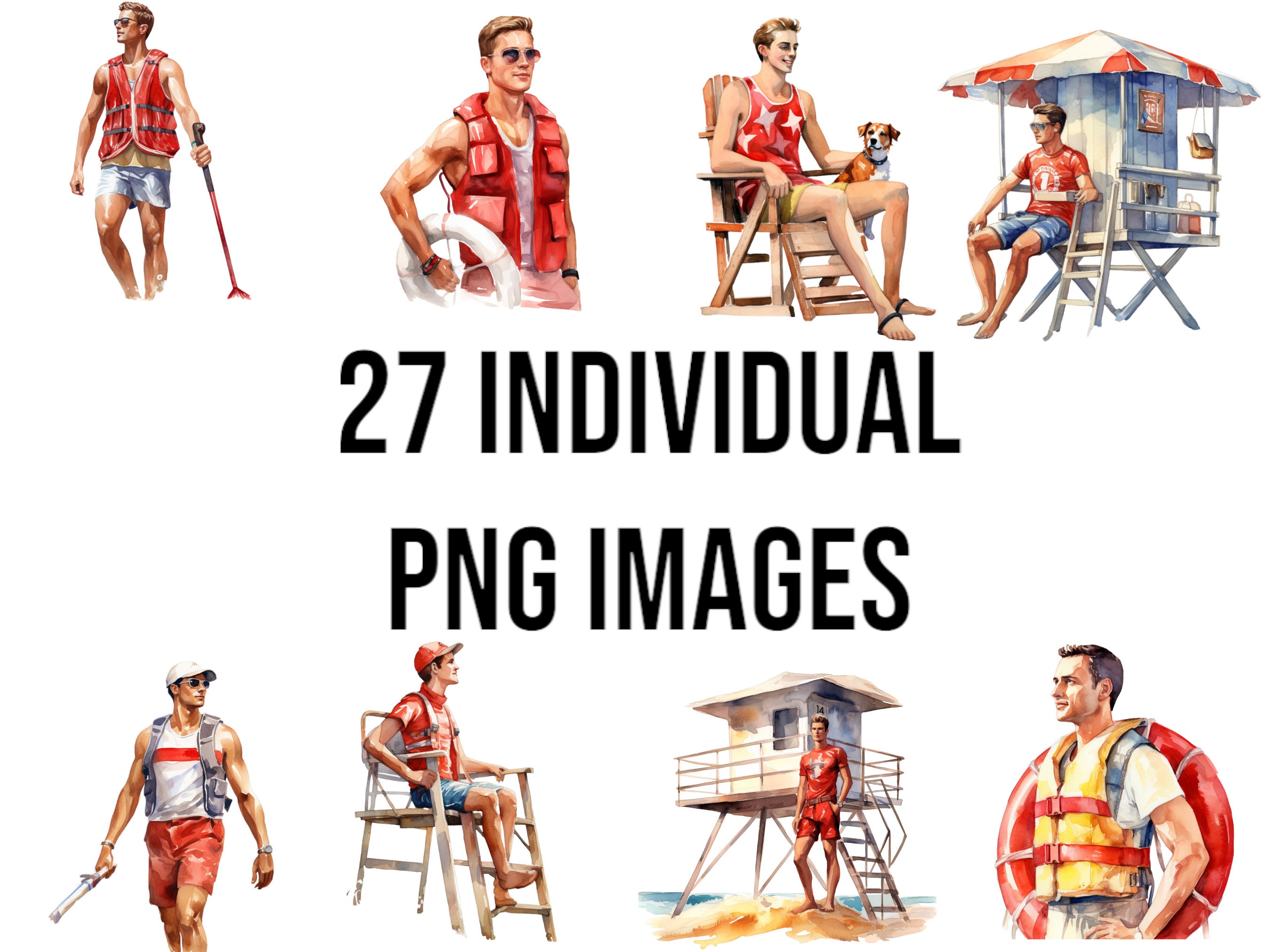 Watercolor Lifeguards Clipart Lifeguard Lifestyle PNG - Etsy