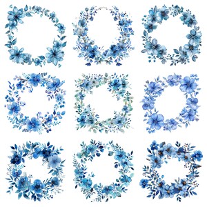 38 Blue Floral Wreaths Watercolor Clipart, Floral Clipart, PNG Digital ...