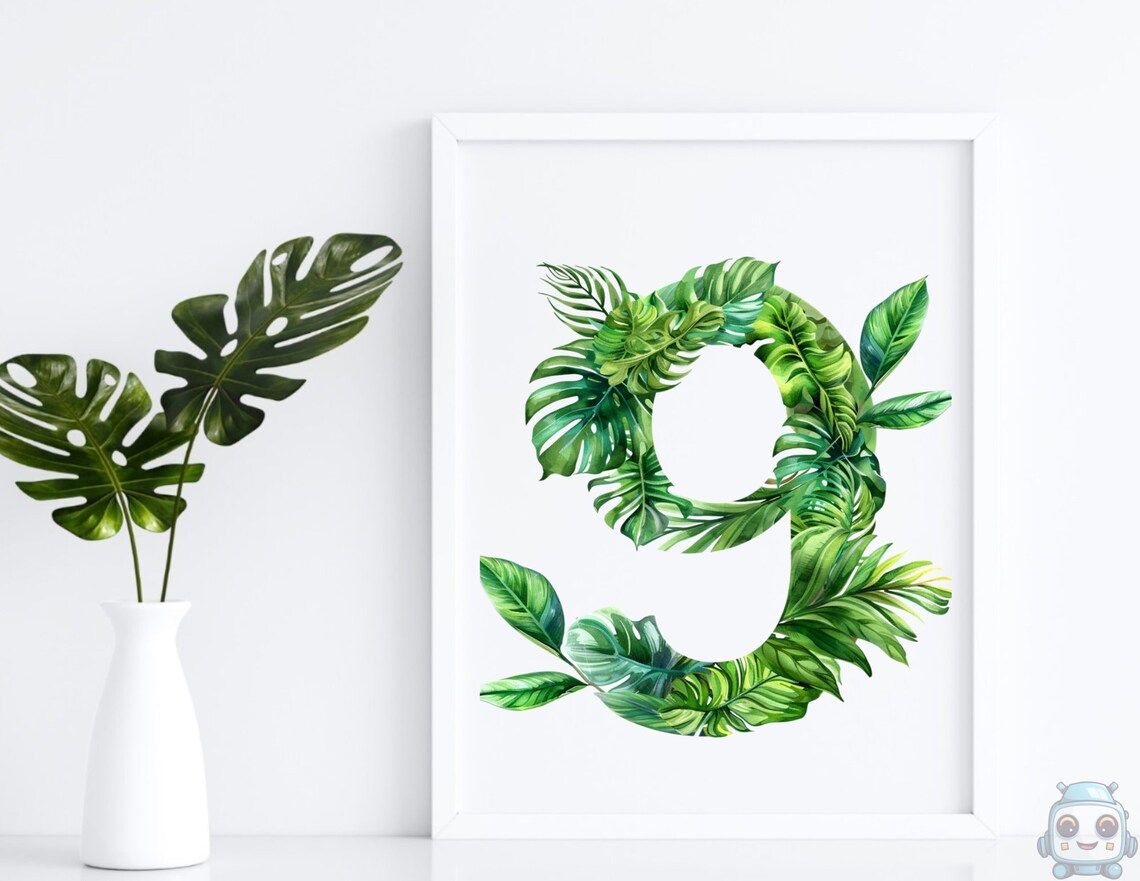 Watercolor Tropical Leaves Numbers, Eaves Numbers, Instant Download for ...