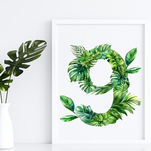 Watercolor Tropical Leaves Numbers, Eaves Numbers, Instant Download for ...