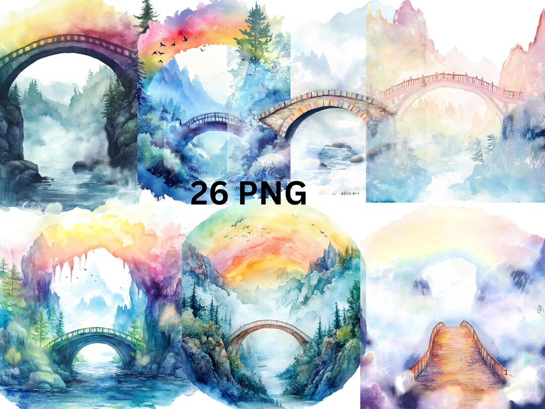 26 Rainbow Bridge Watercolor Clipart, PNG Digital Files on Transparent ...