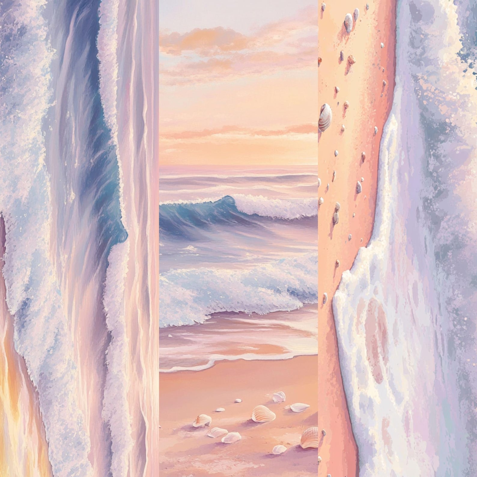 Pastel Beach Digital Paper Pack, Soft Ocean Waves, Seashell Shoreline ...