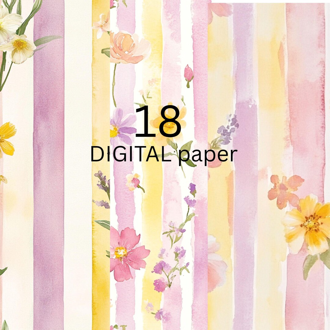Floral Striped Digital Paper Pack | 18 Pastel Flower and Stripe ...