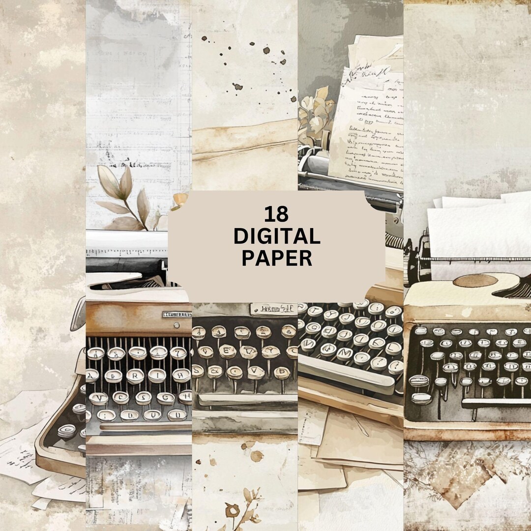 Vintage Typewriter Digital Paper Pack – Antique Writing Backgrounds ...
