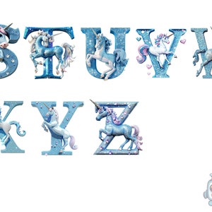 Blue Glitter Unicorn Alphabet Clipart, Unicorn Letters, Transparent ...