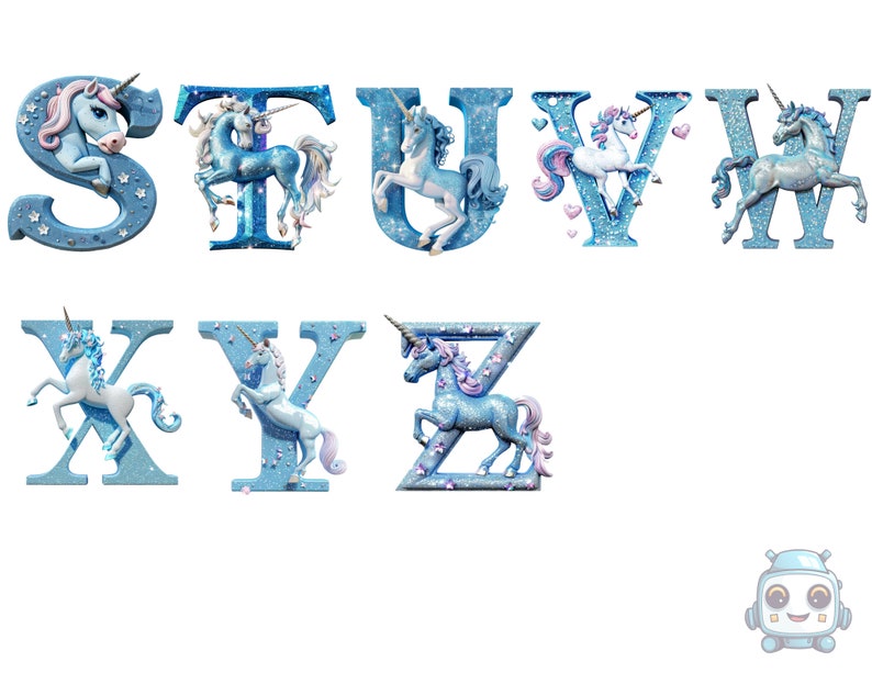 Blue Glitter Unicorn Alphabet Clipart, Unicorn Letters, Transparent ...