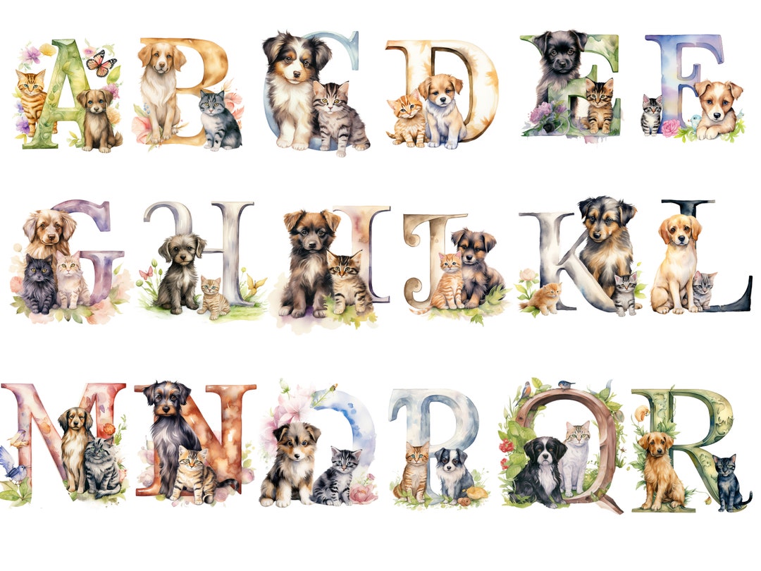 Cat & Dog Alphabet, Letters Png, Alphabet Png, Instant Download for ...