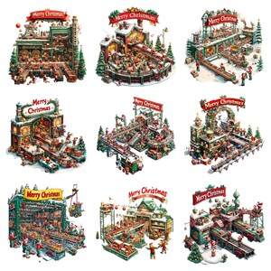 26 Santa's Toy Factory With Merry Christmas Sign Clipart, Christmas ...