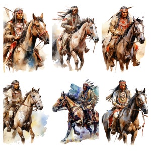 Native American Indian on Horse Clipart, Watercolor PNG Individual ...