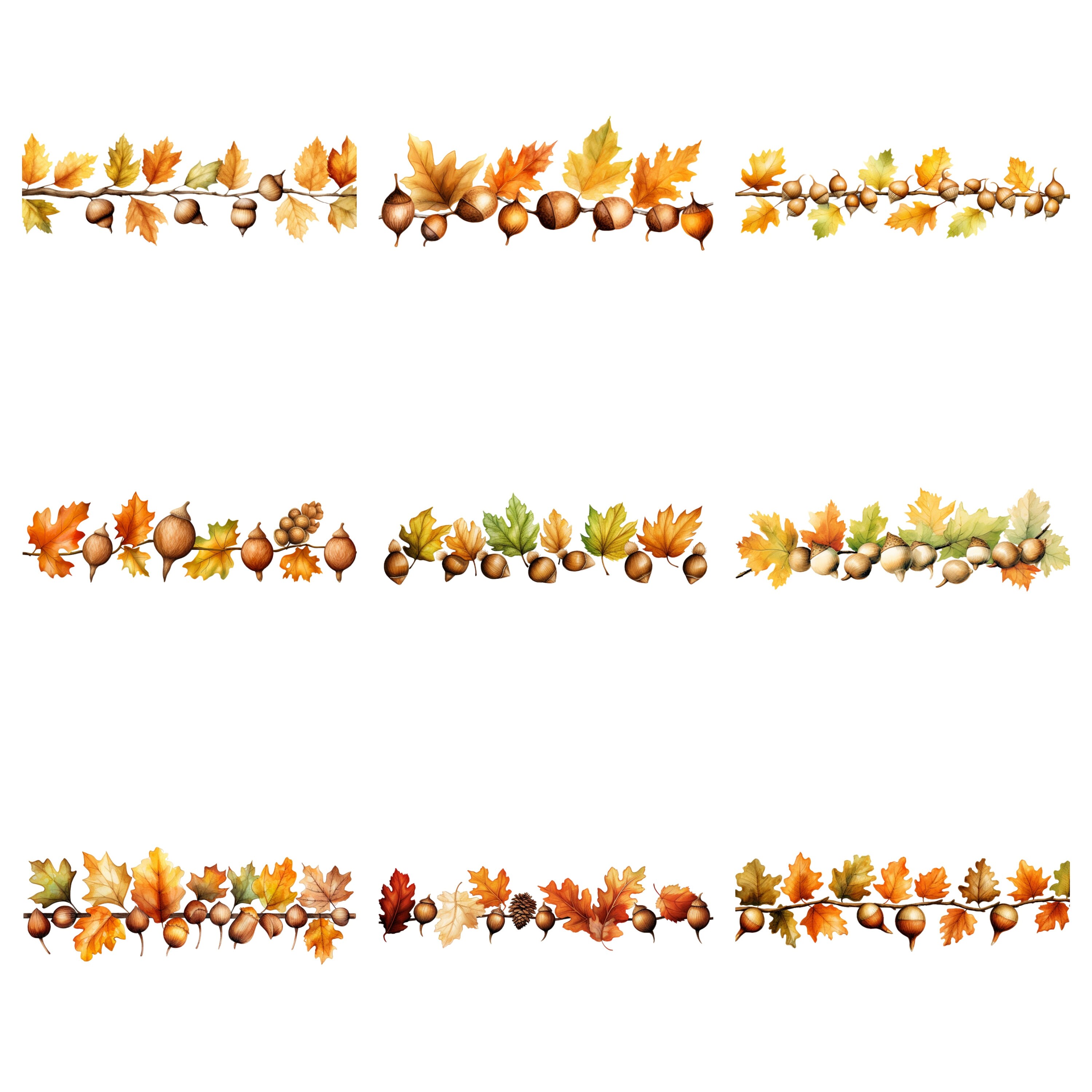 33 Acorn and Maple Leaves Borders Watercolor Clipart, Border Clipart ...