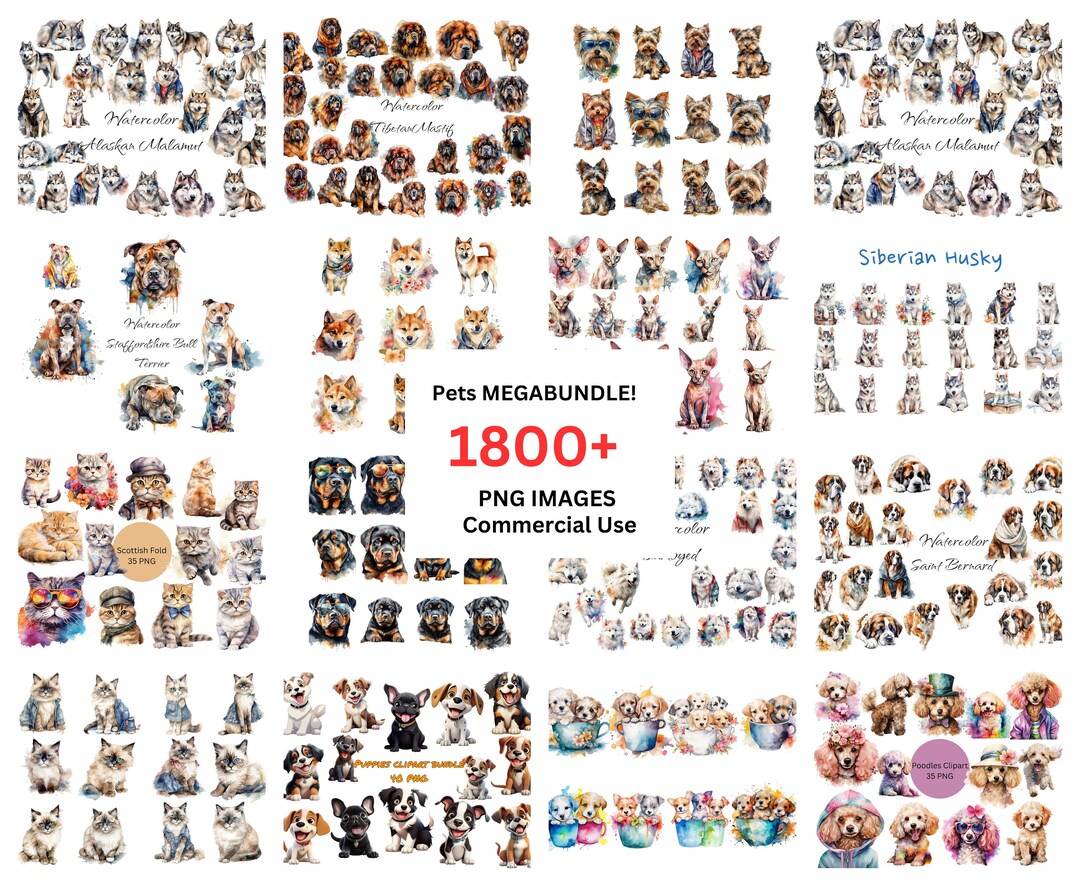 Pets MEGA BUNDLE, 1800+ Images Mega PNG Bundle, Lifetime Access, All ...