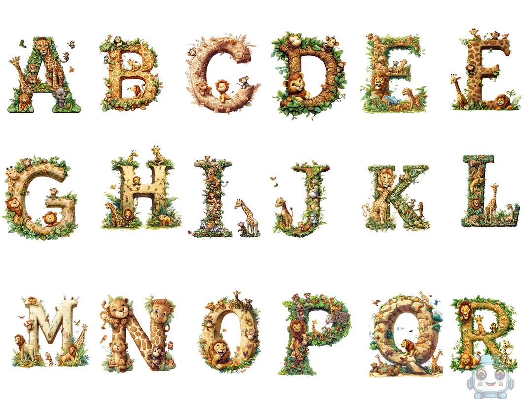 Jungle Safari Animal Alphabet Clipart - Wild Animal Letters PNG for ...
