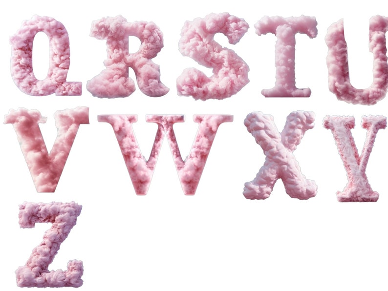 PINK CLOUDS Alphabet Clipart ,CLOUDS Alphabet, Transparent Background ...