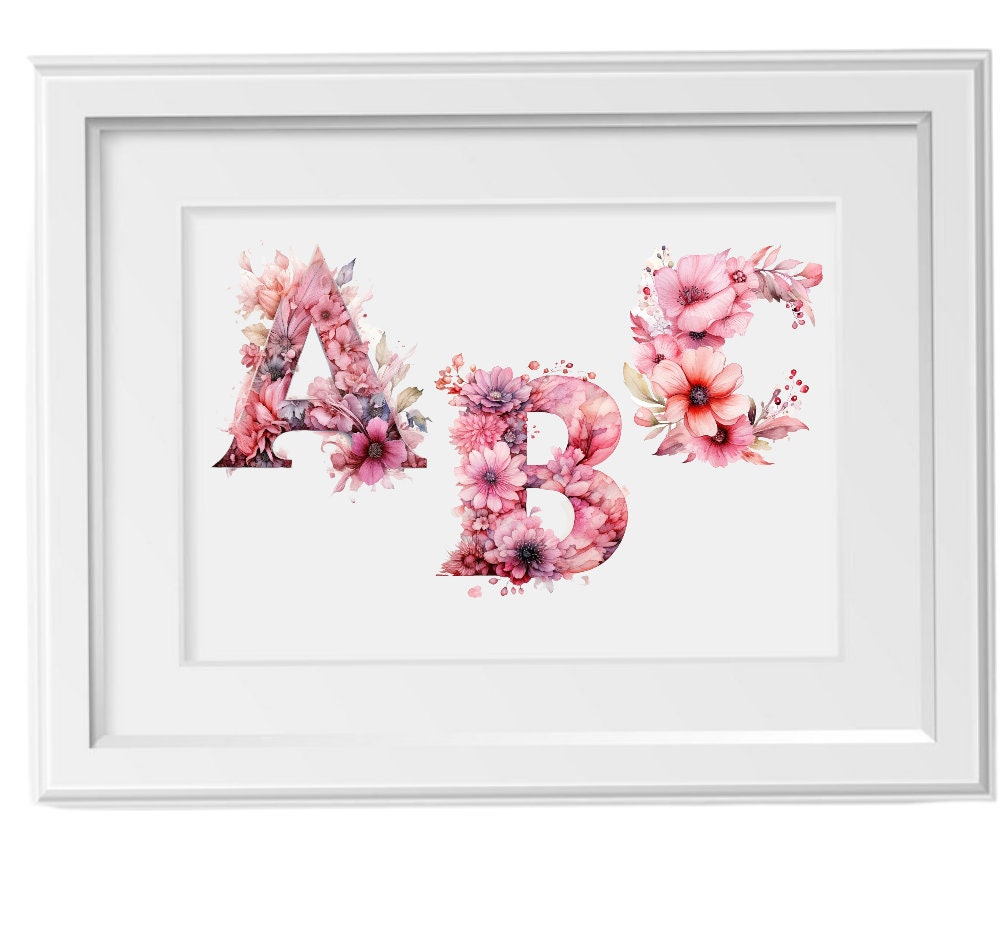 Watercolor Floral Pink Alphabet Clipart Floral Alphabet - Etsy UK