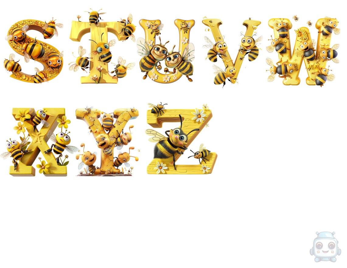 Watercolor Cute Bee Alphabet Clipart, PNG Individual Images on ...