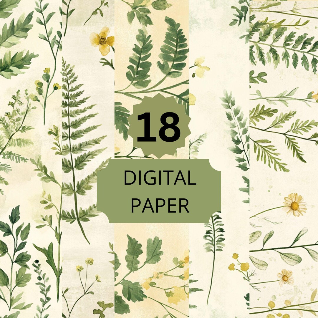 Vintage Botanical Fern Digital Paper – Greenery an Wildflower ...