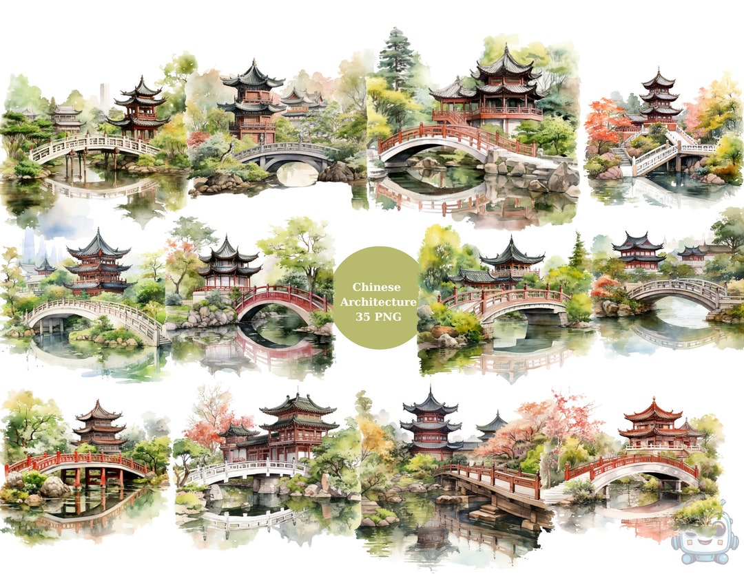 35 Chinese Architecture Watercolor Clipart, China Clipart, PNG ...