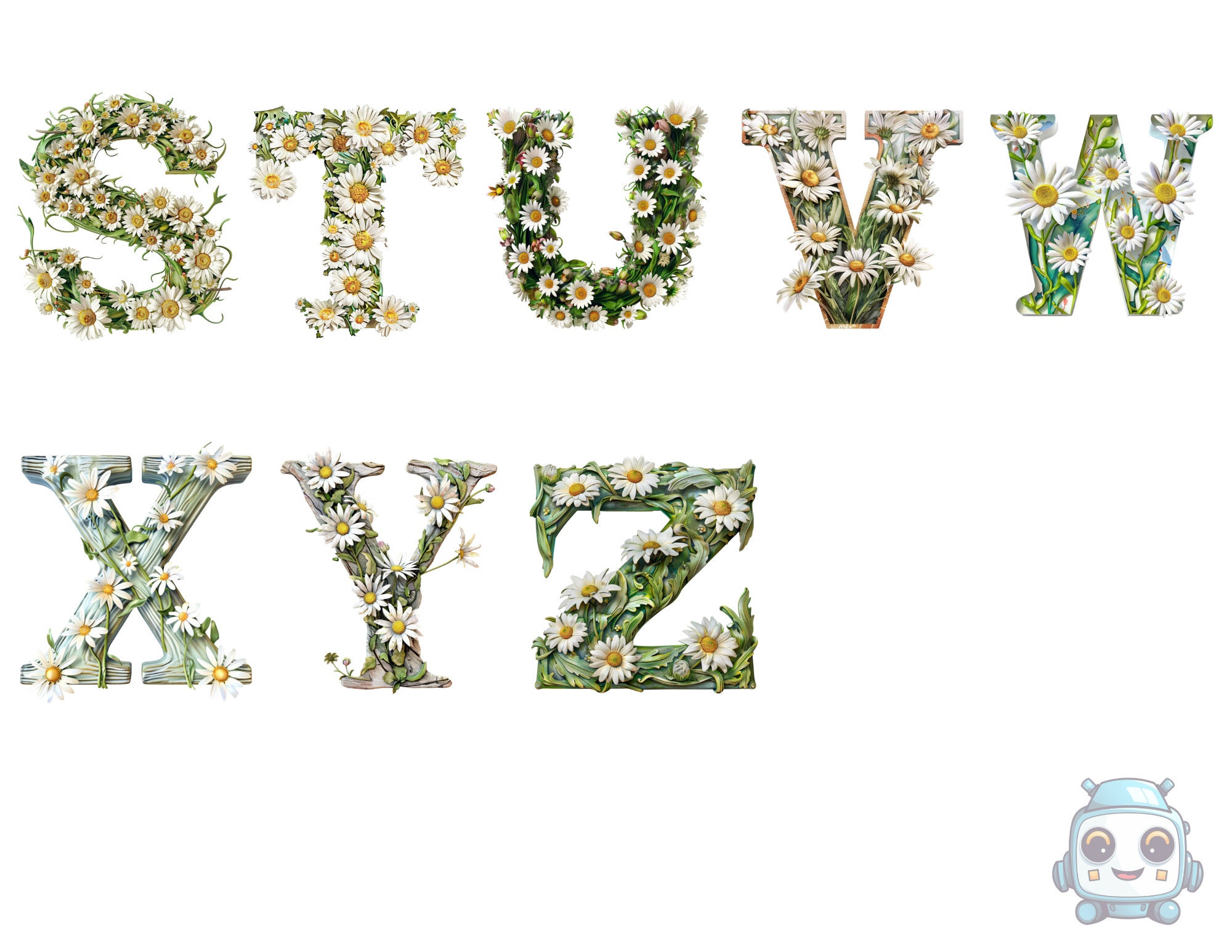 Daisy Flower Alphabet, Letters Png, Alphabet Png, Instant Download for ...