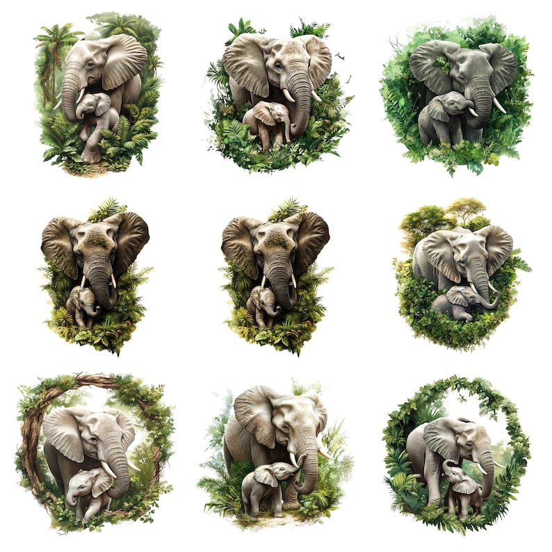 30 Mother and Baby Elephants Clipart, Animals Clipart, PNG Individual ...