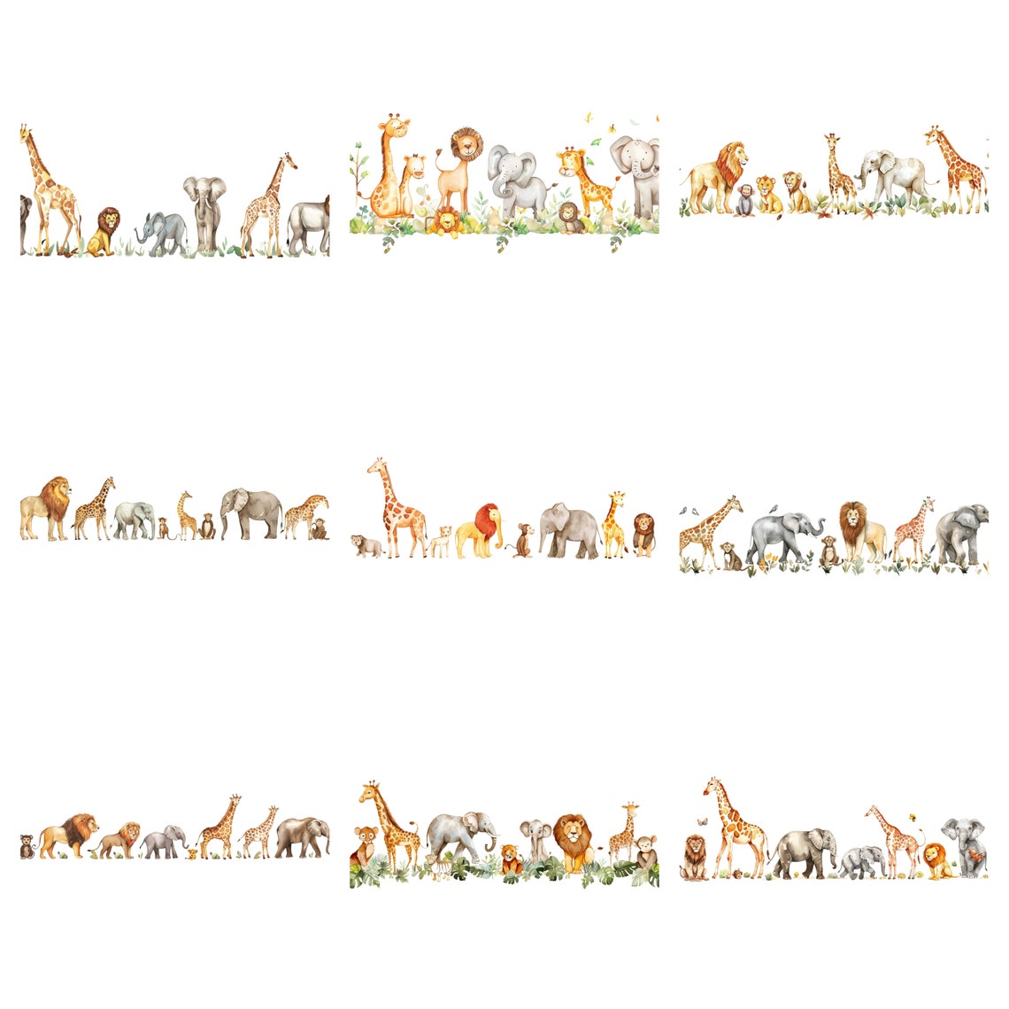 32 Safari Borders Watercolor Clipart, Border Clipart, PNG Individual ...