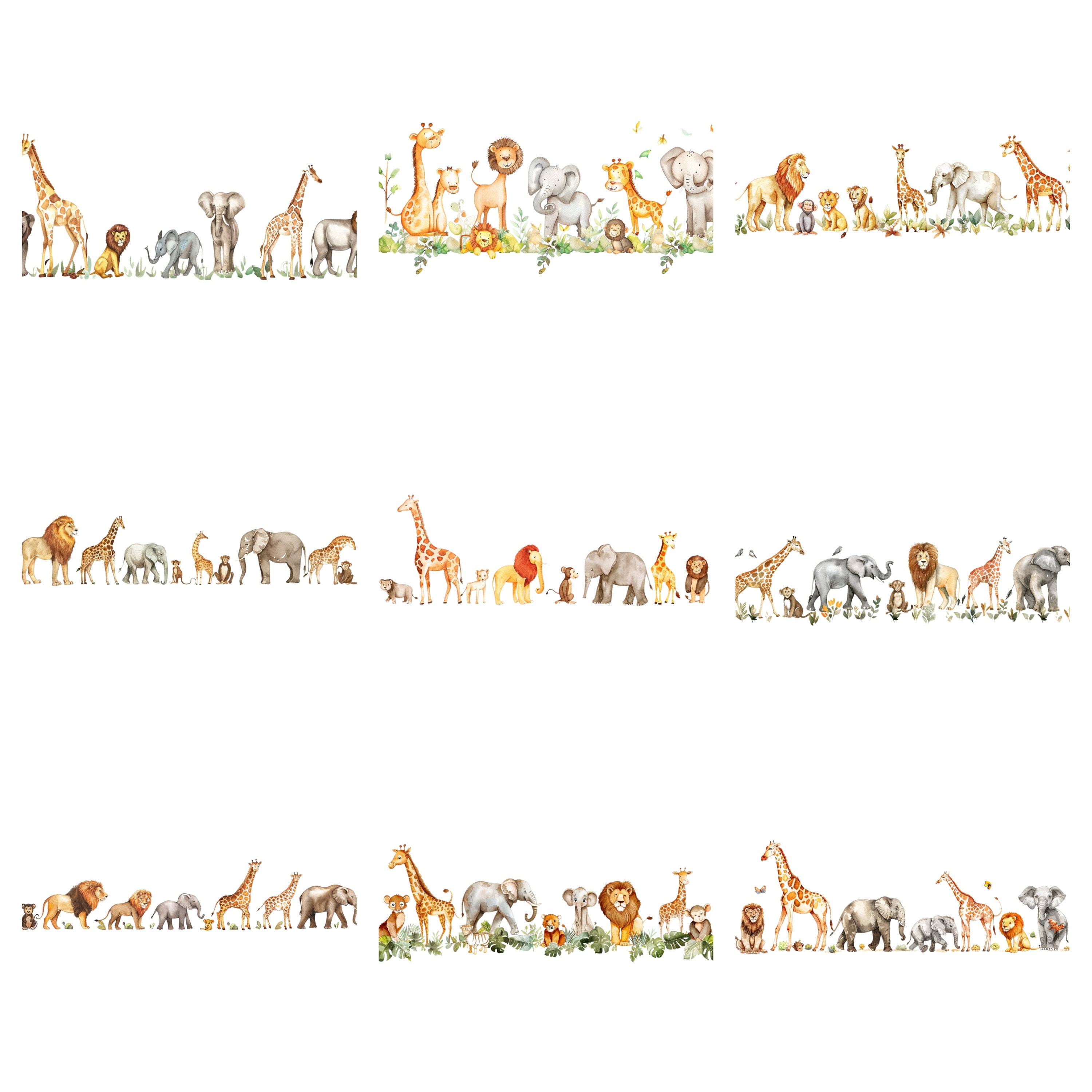32 Safari Borders Watercolor Clipart, Border Clipart, PNG Individual ...