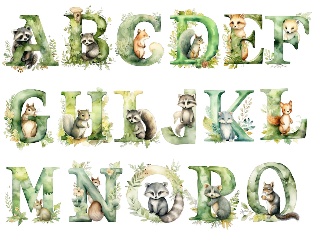 Watercolor Woodland Alphabet Clipart , Alphabet, Transparent Background ...