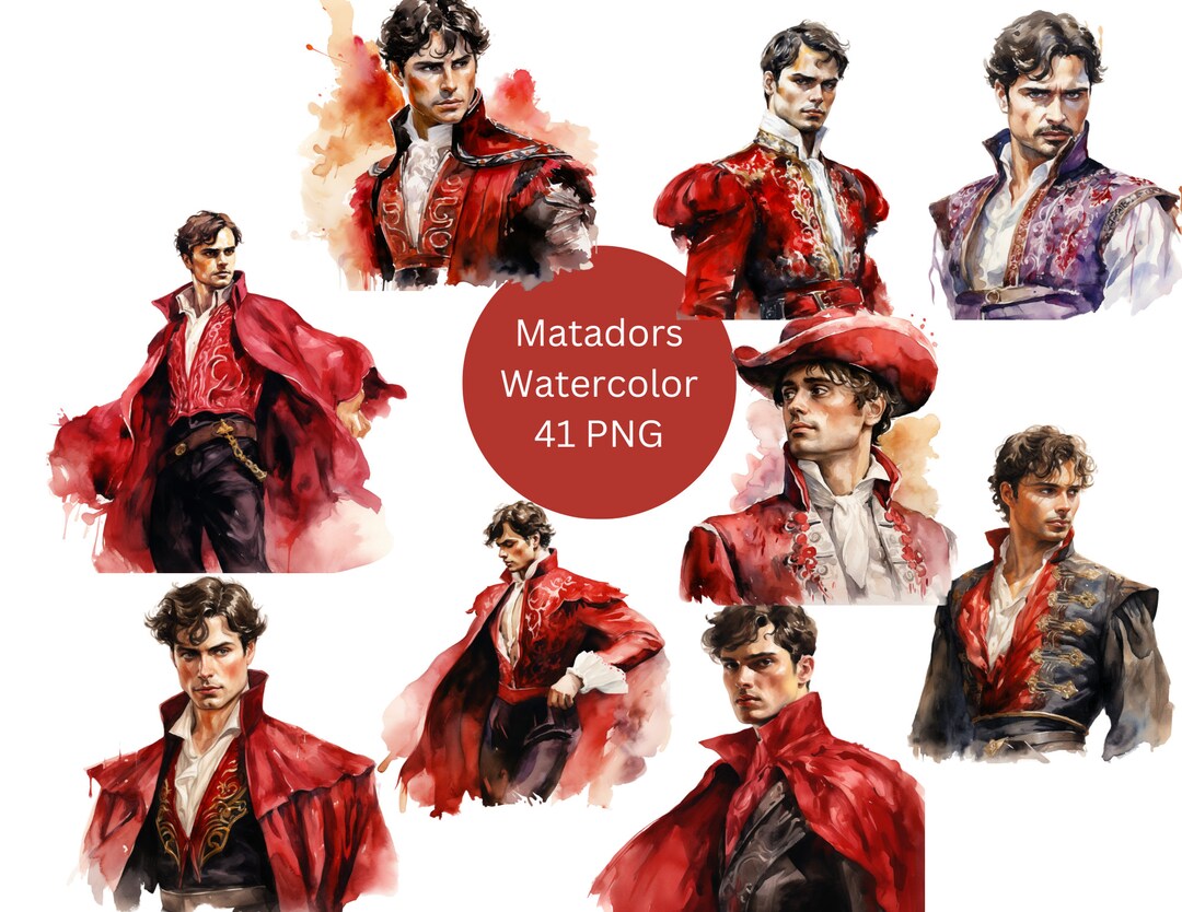 Watercolor Matadors Clipart, PNG Digital Files on Transparent ...