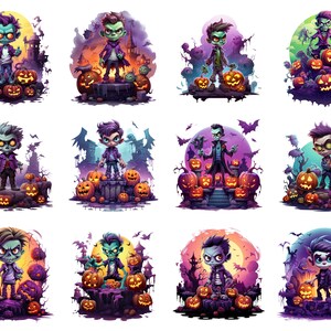Halloween Zombie Watercolor Clipart, Halloween Clipart, PNG Individual ...