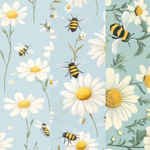 Bee and Daisy Digital Paper – Blue Floral Spring Backgrounds, Cute ...