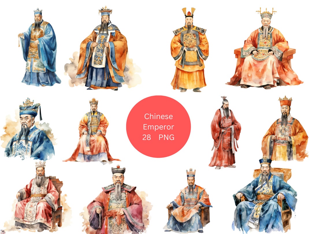 28 Chinese Emperors Watercolor Clipart, China Clipart, PNG Individual ...