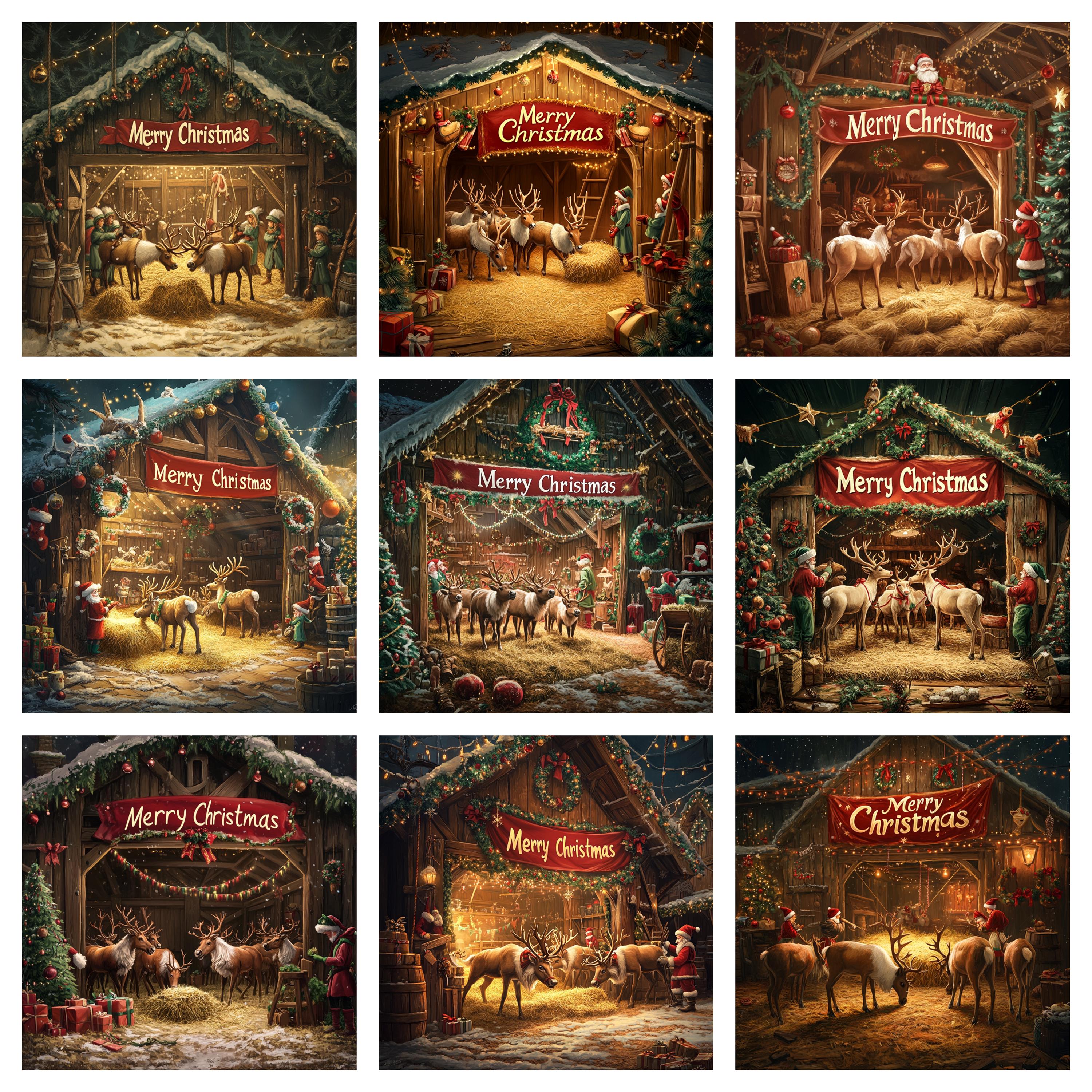 14 Santa's Reindeer Stable Watercolor Clipart, Christmas Clipart, PNG ...