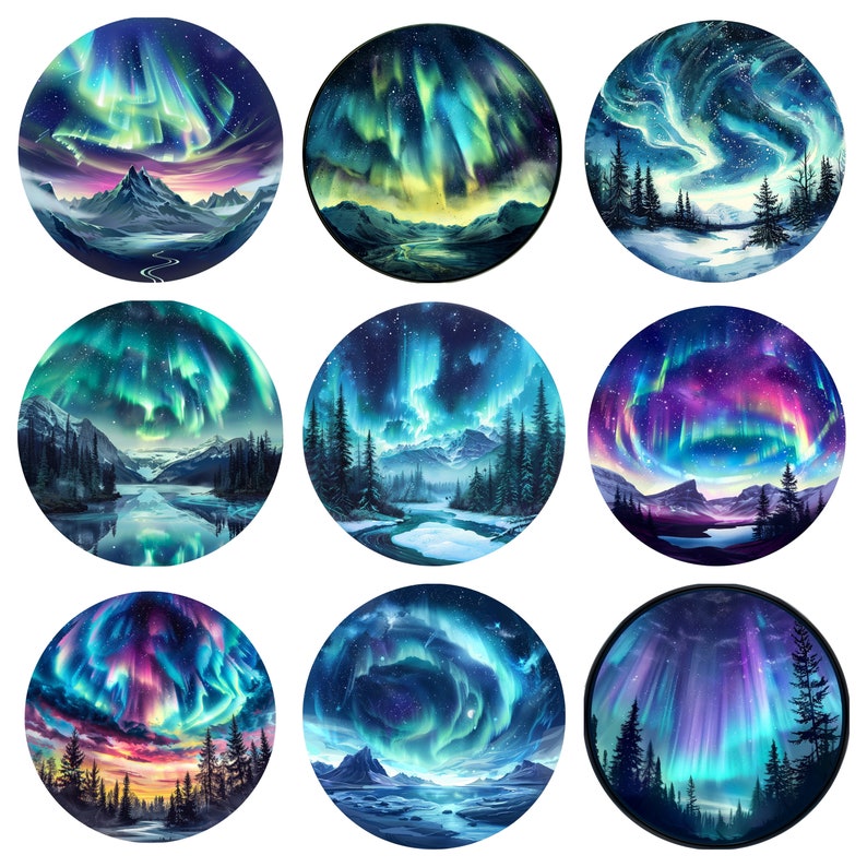 Northern Lights Round Frames Clipart, PNG Individual Images on ...