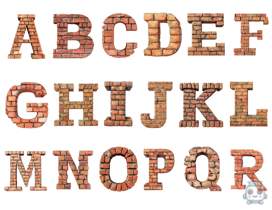 Watercolor Brick Alphabet Clipart, Brick Letters PNG Digital Files on ...