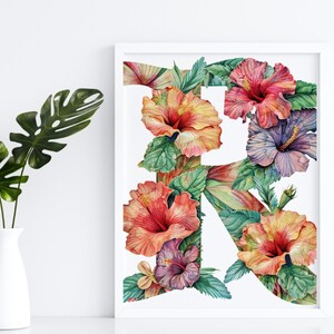 Watercolor Hibiscus Alphabet Clipart , Floral Alphabet, Transparent ...