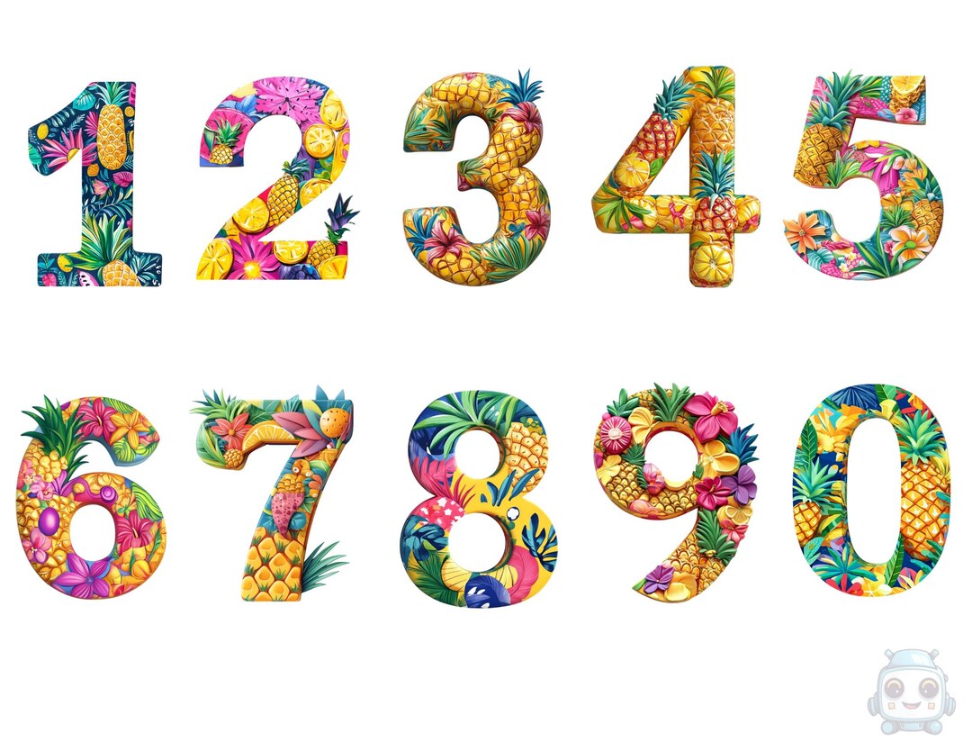 Tropical Pineapple Numbers Clipart - Summer Vibes Number PNG Individual ...
