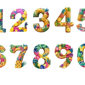 Tropical Pineapple Numbers Clipart - Summer Vibes Number PNG Individual ...