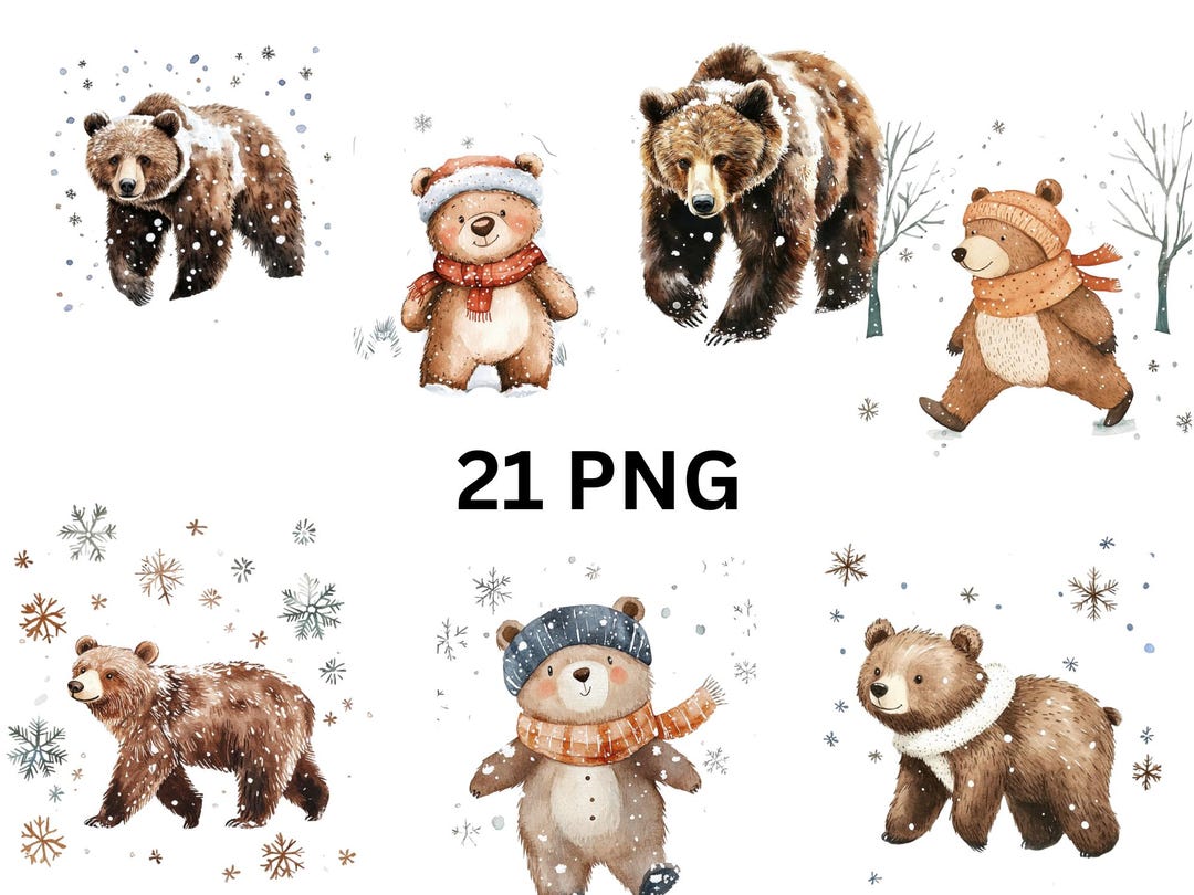 Winter Bears Clipart Collection – 21 Pngs of Adorable Snowy Bears With ...