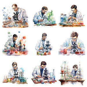 36 Scientists Watercolor Clipart, Science Clipart, PNG Individual ...