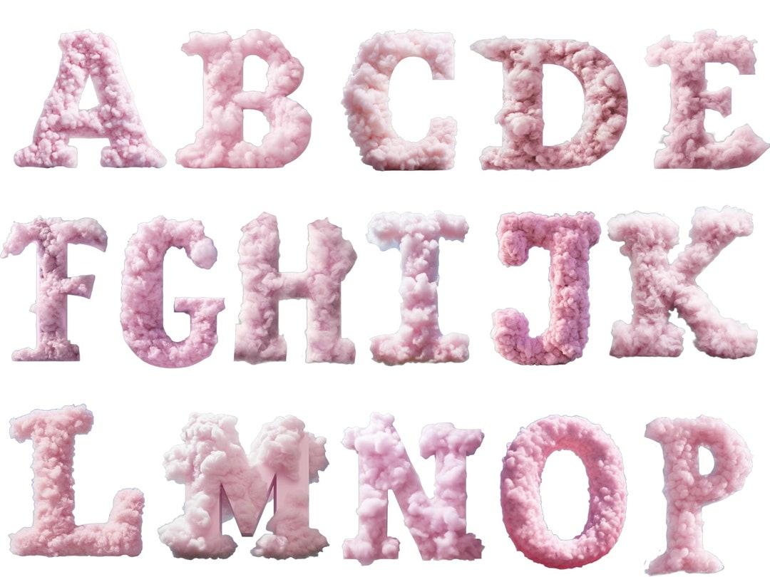 PINK CLOUDS Alphabet Clipart ,CLOUDS Alphabet, Transparent Background ...