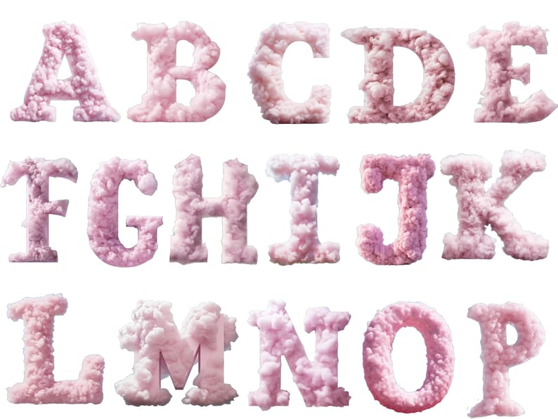 PINK CLOUDS Alphabet Clipart CLOUDS Alphabet Transparent - Etsy
