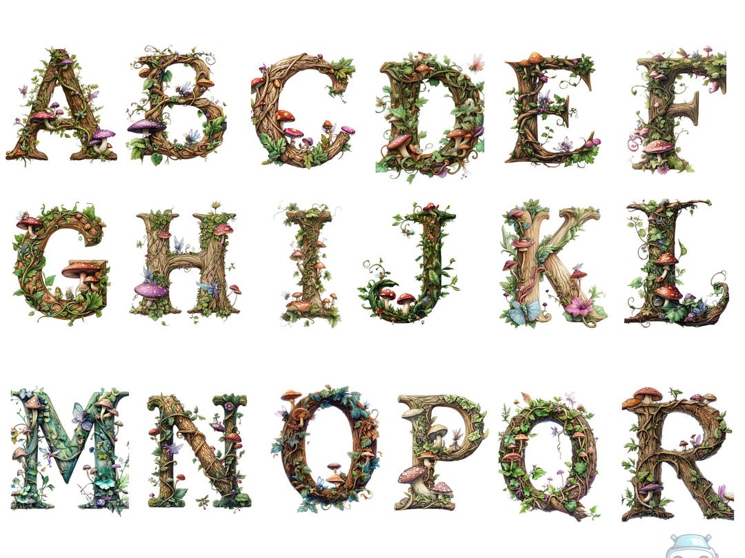 Fairy Forest Alphabet Clipart - Enchanted Nature Letters PNG With ...