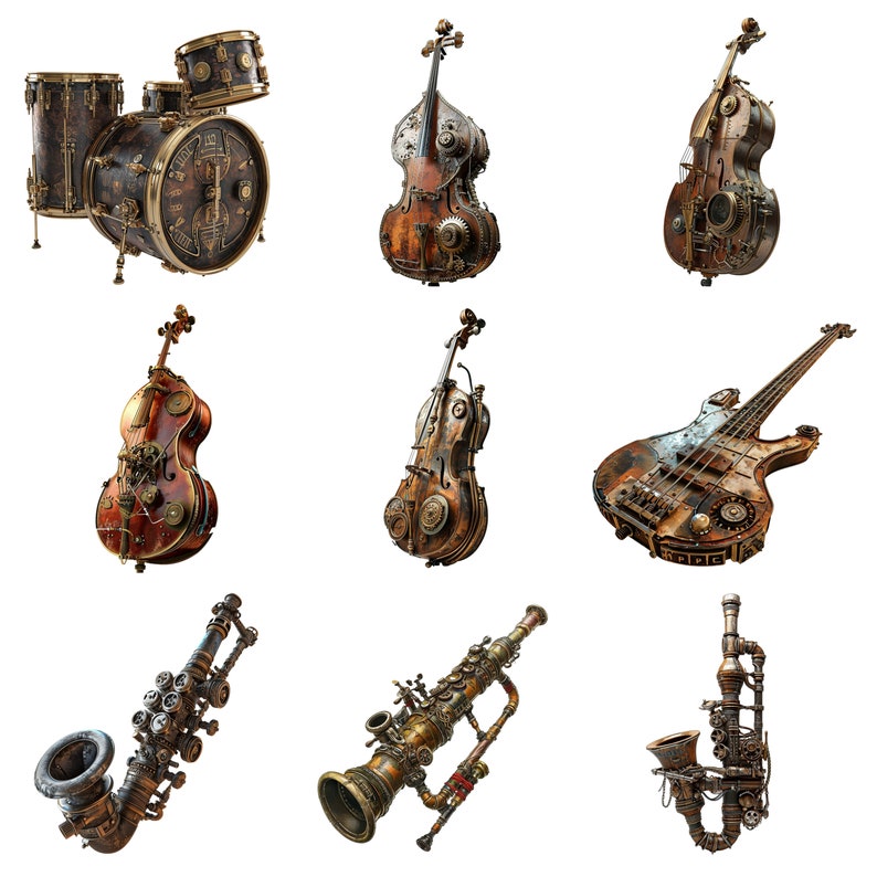 Steampunk Instruments Clipart, PNG Digital Files on Transparent ...