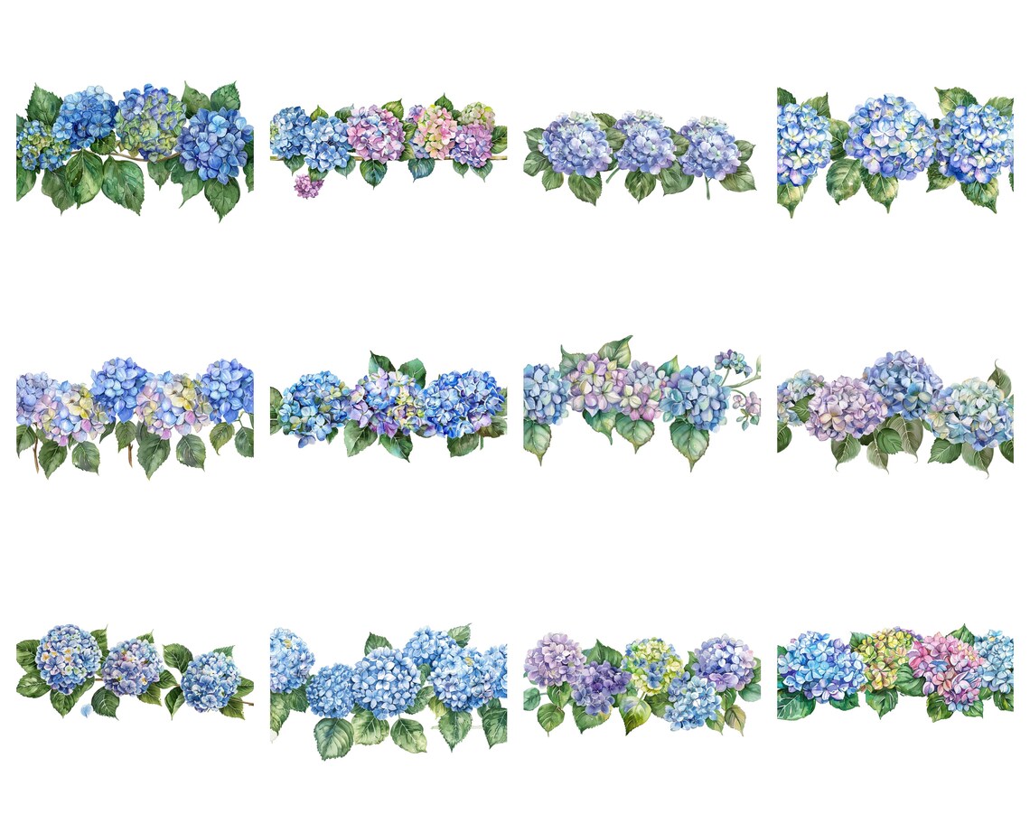 43 Hydrangeas Borders Watercolor Clipart, Floral Clipart, PNG Digital ...
