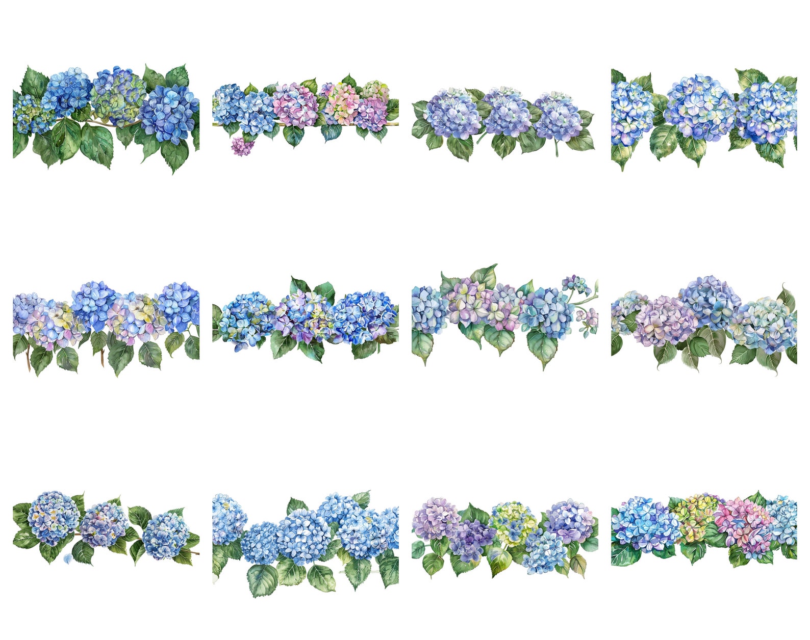 43 Hydrangeas Borders Watercolor Clipart, Floral Clipart, PNG Digital ...