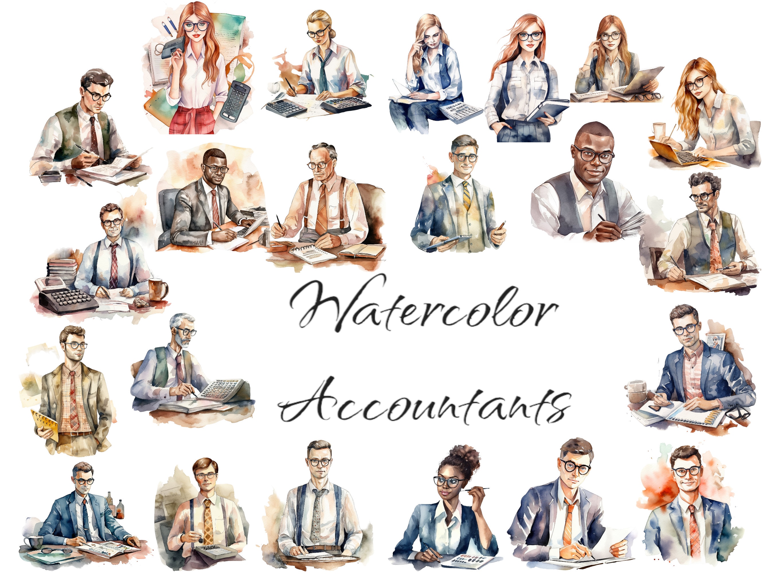 Watercolor Accountants Clipart PNG Digital Files on a - Etsy