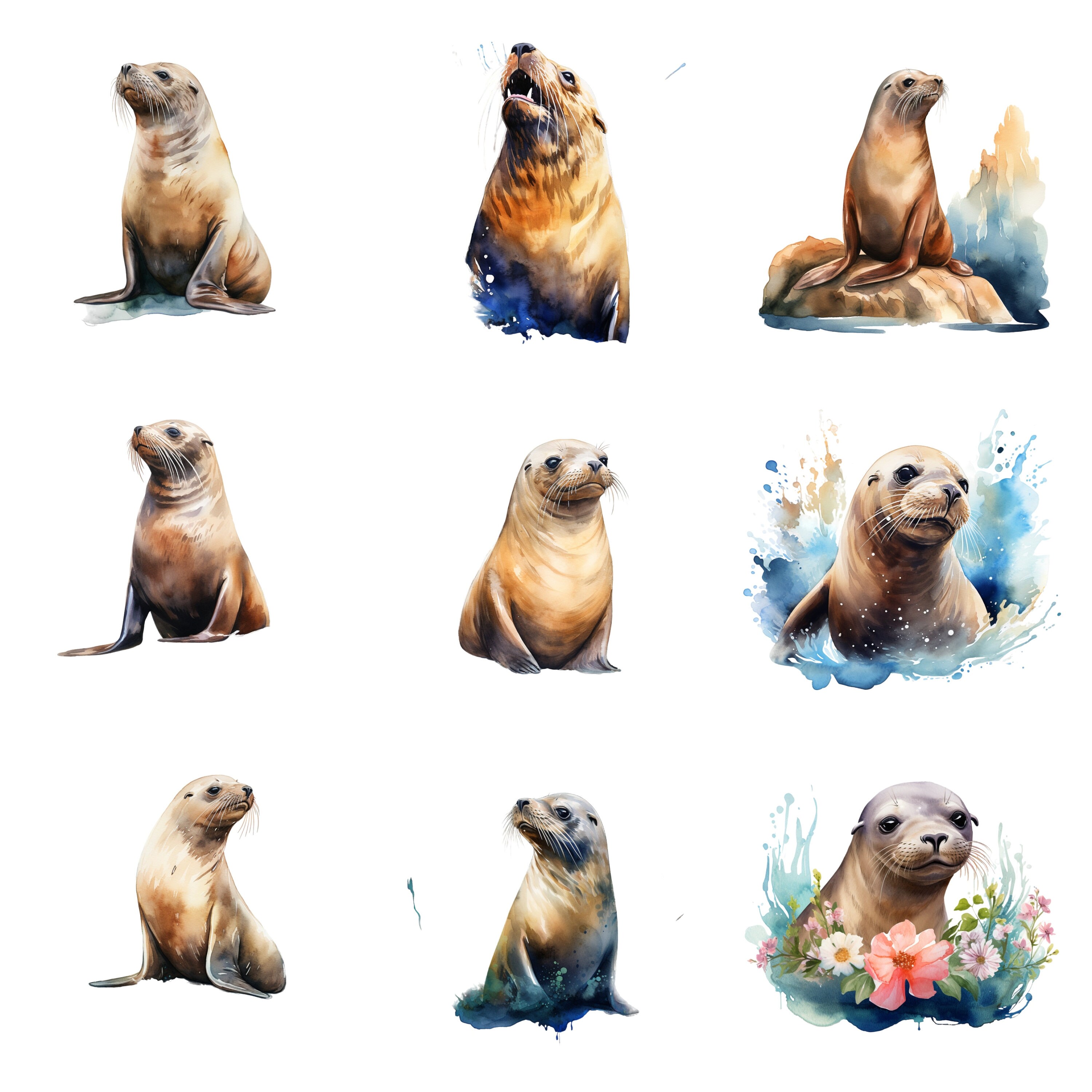 Watercolor Sea Lions Clipart PNG Digital Files on Transparent - Etsy