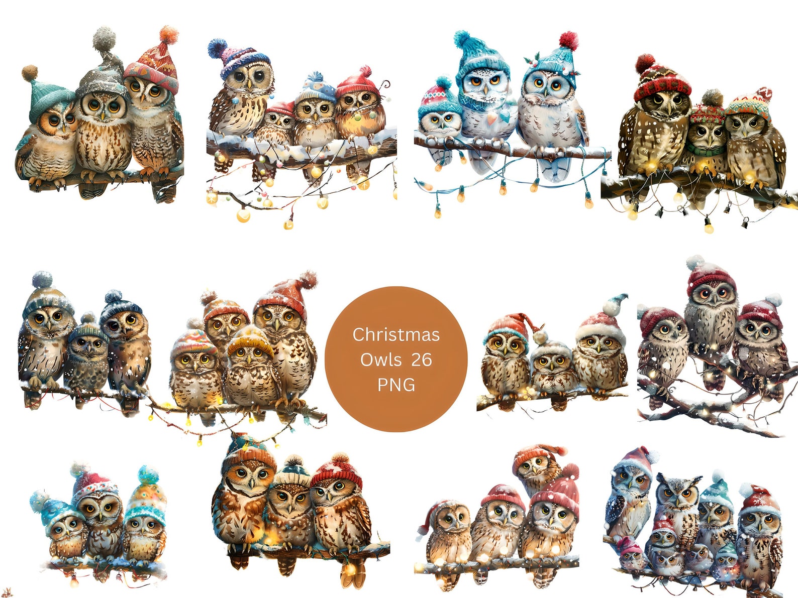 26 Christmas Owls Clipart, Christmas Clipart, PNG Individual Images on ...