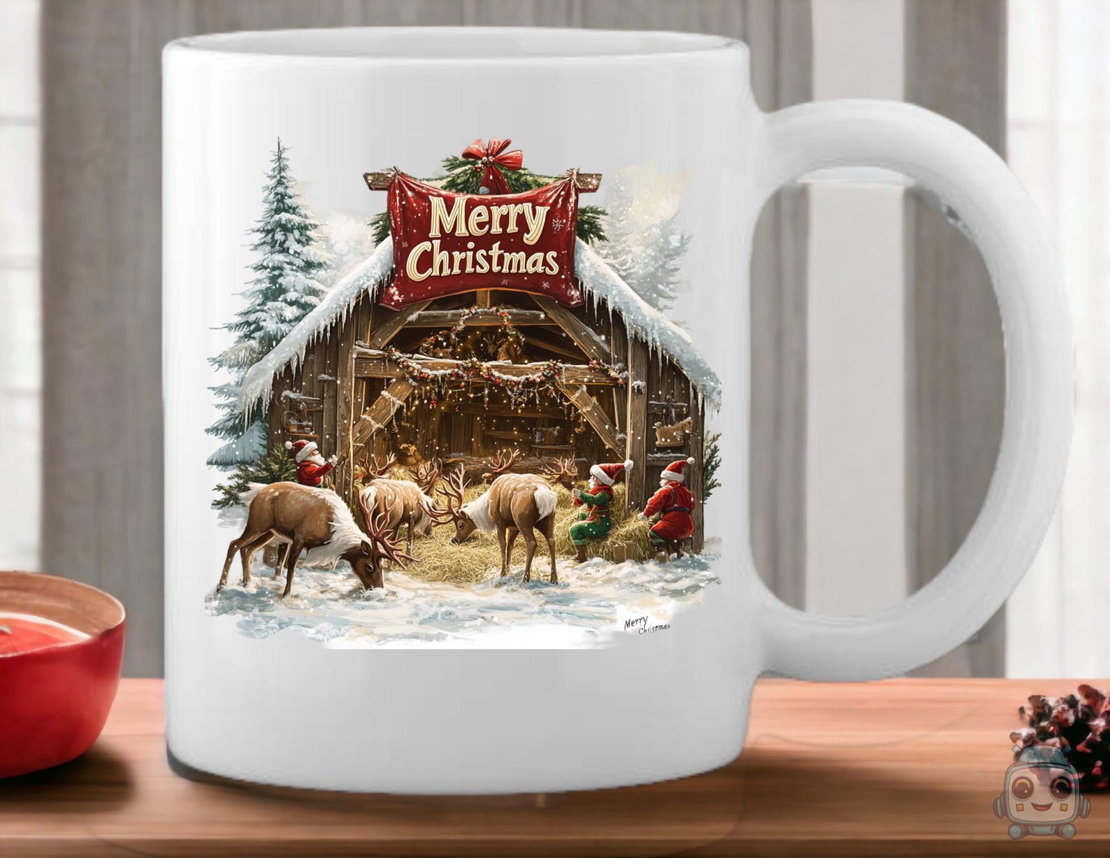 21 Santa's Reindeer Stables Watercolor Clipart, Christmas Clipart, PNG ...